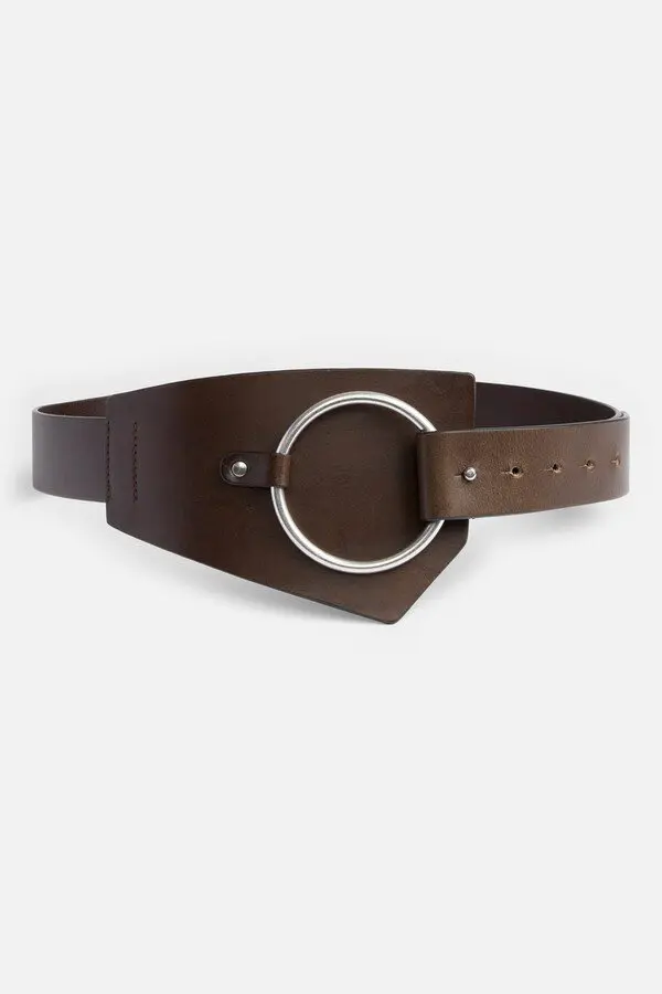 7 For All Mankind Asymmetric Leather Waist Belt With Circular Buckle - Brown