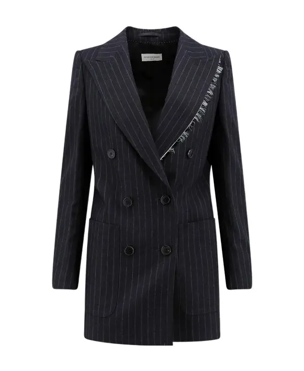 Dries Van Noten Fringes Detail Striped Buttoned Blazer