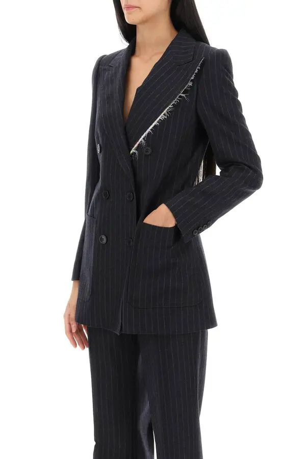Dries Van Noten Fringes Detail Striped Buttoned Blazer