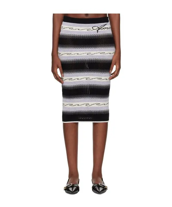 Amiri Wave Jacquard Logo Striped Midi Skirt - Black