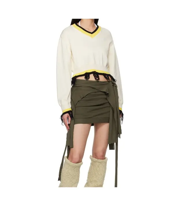 Ottolinger V-neck Sweater With Distressed Detailing