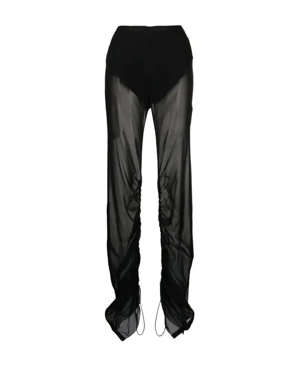DION LEE Ruched Semi-sheer Trousers - Black