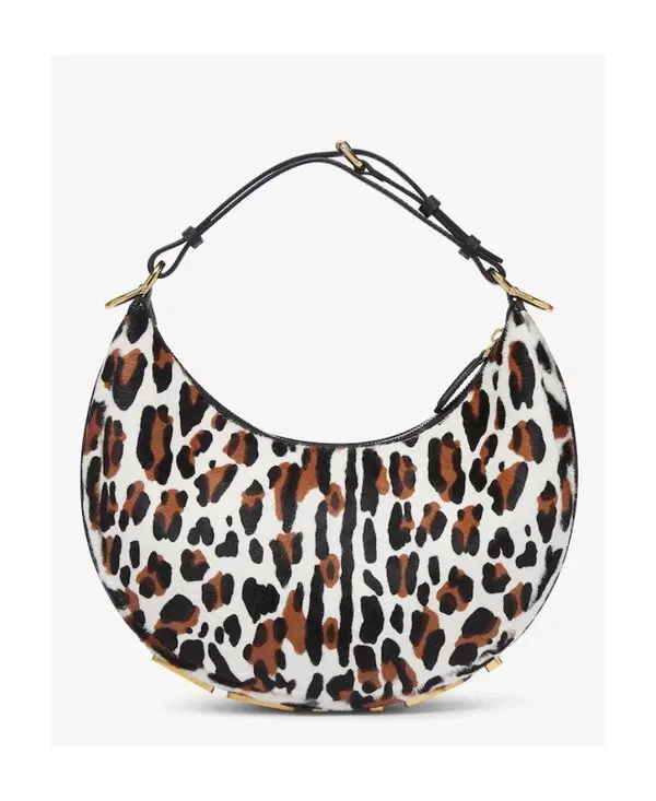 Fendi Small Leopard Print Sheepskin Tote Bag With Gold Metal Logo