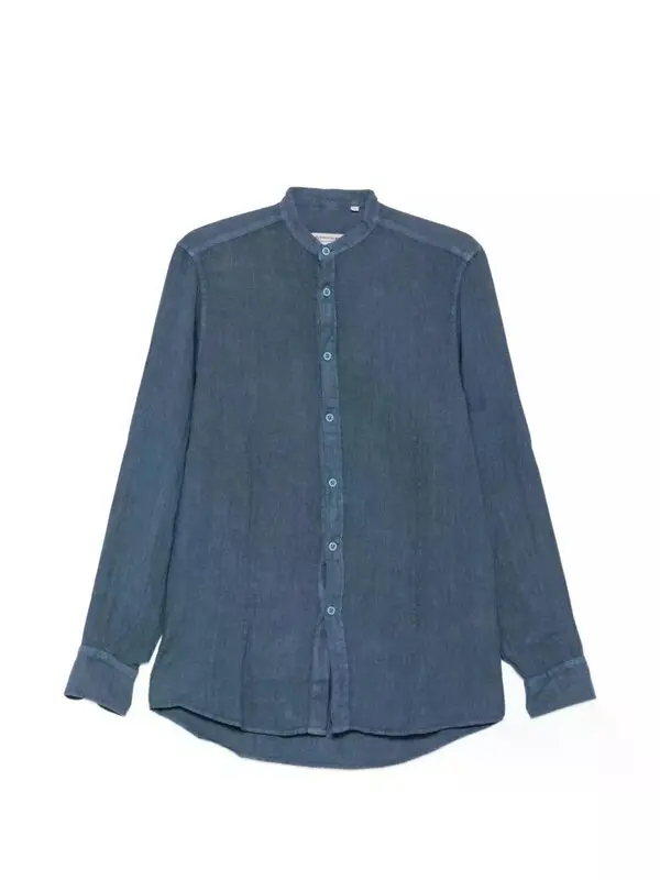 DANIELE ALESSANDRINI Band-collar Long-sleeve Shirt - Blue