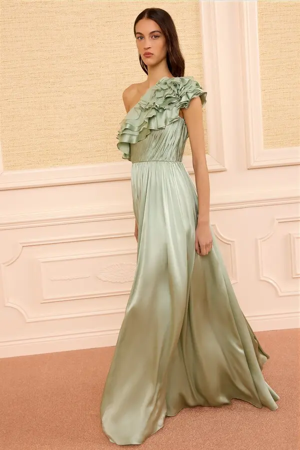 Ulla Johnson Avalina Ruffled One-shoulder Gown - Celadon