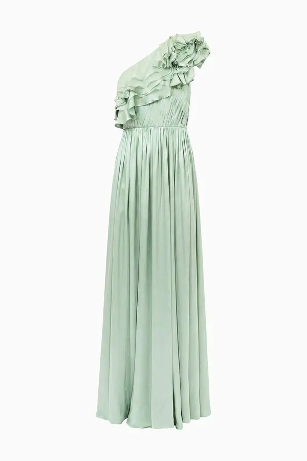 Ulla Johnson Avalina Ruffled Silk One Shoulder Gown - Celadon