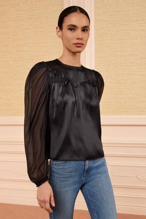 Ulla Johnson Odette Silk Blouse With Chiffon Sleeves - Noir