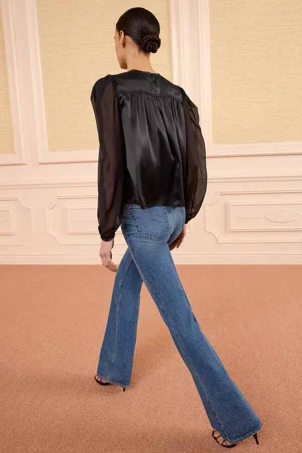 Ulla Johnson Odette Silk Blouse With Chiffon Sleeves - Noir