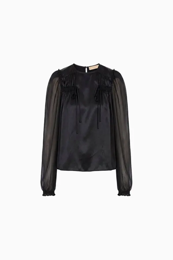 Ulla Johnson Odette Silk Blouse With Chiffon Sleeves - Noir