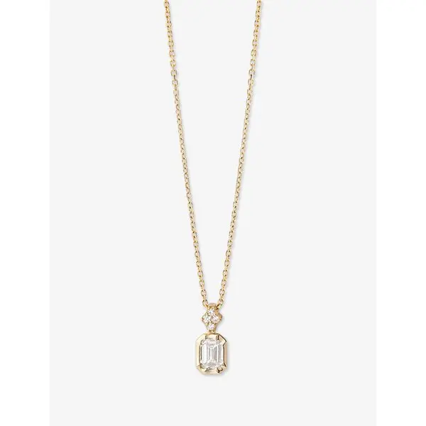 Astley Clarke Emerald Cut Diamond Pendant Necklace In 14ct Gold - Yellow Gold