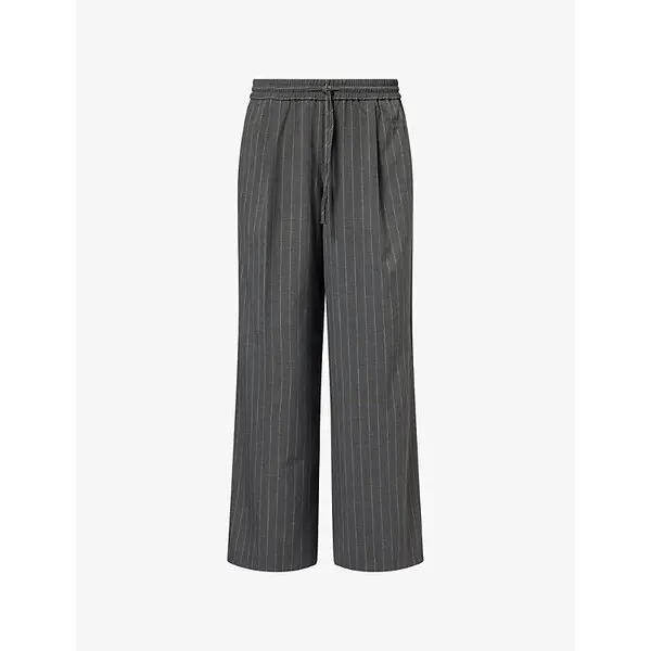 TALA Pinstriped Wide-leg Woven Trousers - Charcoal Grey Stripe