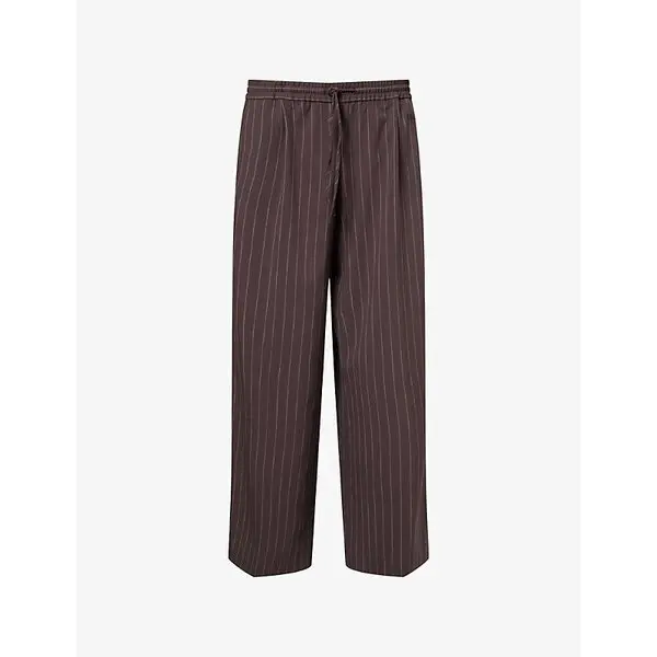 TALA Pinstriped Wide-leg Woven Trousers - Mocha Brown Pinstripe