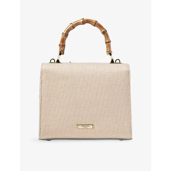 ASPINAL OF LONDON Mayfair Embroidered Raffia Midi Bag