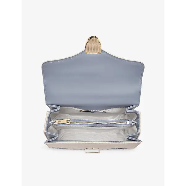 ASPINAL OF LONDON Mayfair Embroidered Raffia Midi Bag