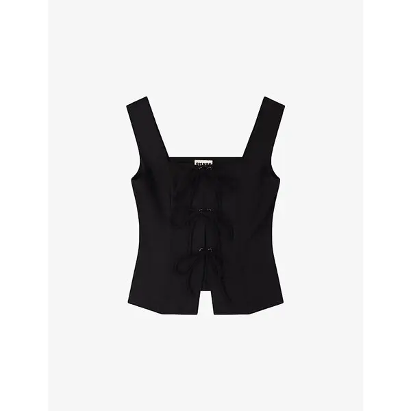 OMNES Oprah Lace-up Linen-blend Top