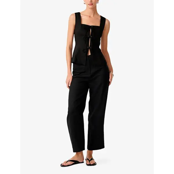 OMNES Oprah Lace-up Linen-blend Top
