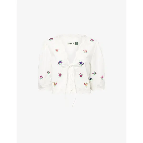 Rixo Ursula Floral Embroidered Cotton Top - Bud Embroidery Ivory
