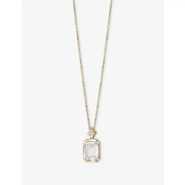 Astley Clarke 14ct Gold Emerald Cut Diamond Pendant Necklace - Yellow Gold