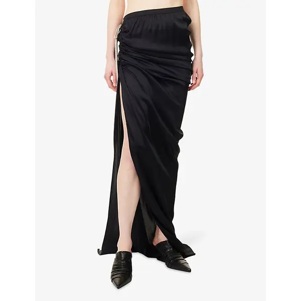 Rick Owens Side-slit Satin Maxi Skirt - Black