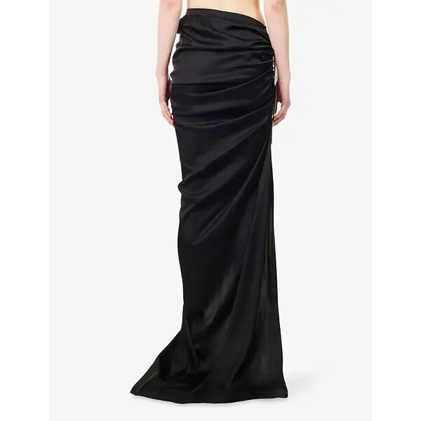 Rick Owens Side-slit Satin Maxi Skirt - Black