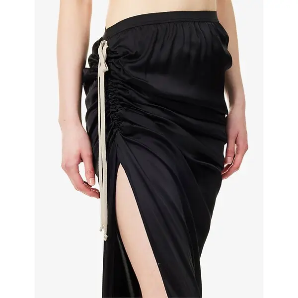Rick Owens Side-slit Satin Maxi Skirt - Black