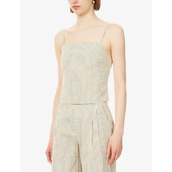 4TH & RECKLESS Elina Cotton Striped Tie-back Crop Top
