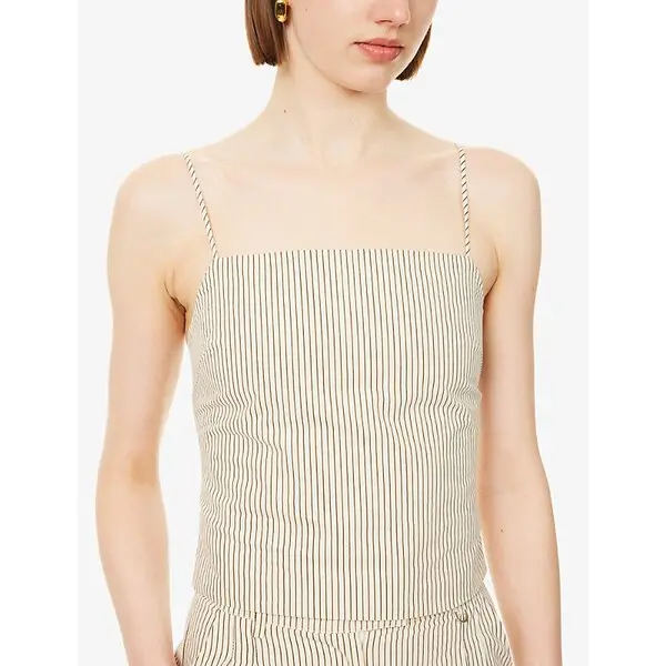 4TH & RECKLESS Elina Cotton Striped Tie-back Crop Top