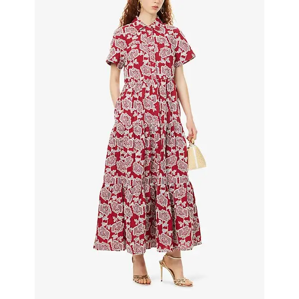 Erdem Floral Embroidered Tiered Midi Dress