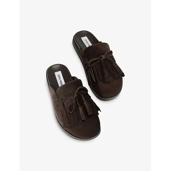 Steve Madden Maurea Suede Mules With Tassel Embellishment - Dark Brown