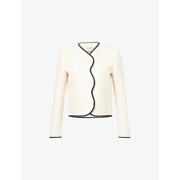 Valentino Garavani V-neck Wool And Silk-blend Blazer - Vaniglia/nero