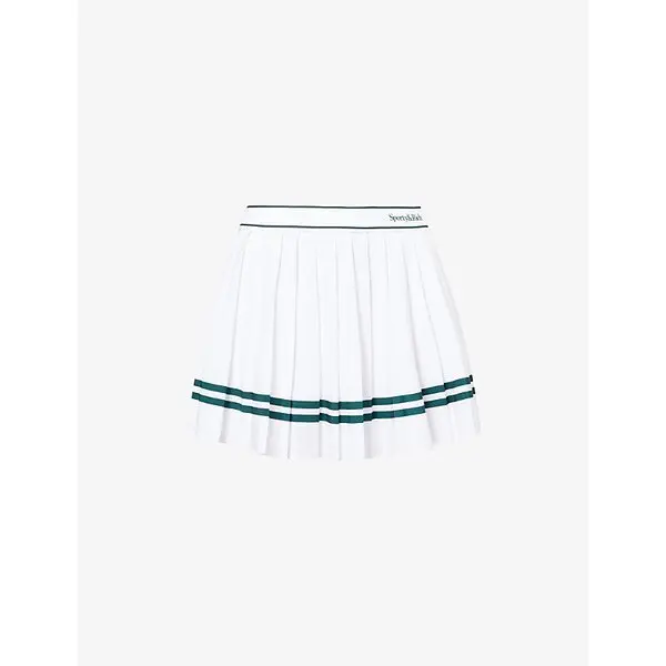 SPORTY & RICH Serif Logo Pleated Mini Skirt - White/forest