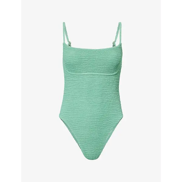 Monday Swimwear Crinkle Spaghetti Strap Swimsuit - Pond Crinkle