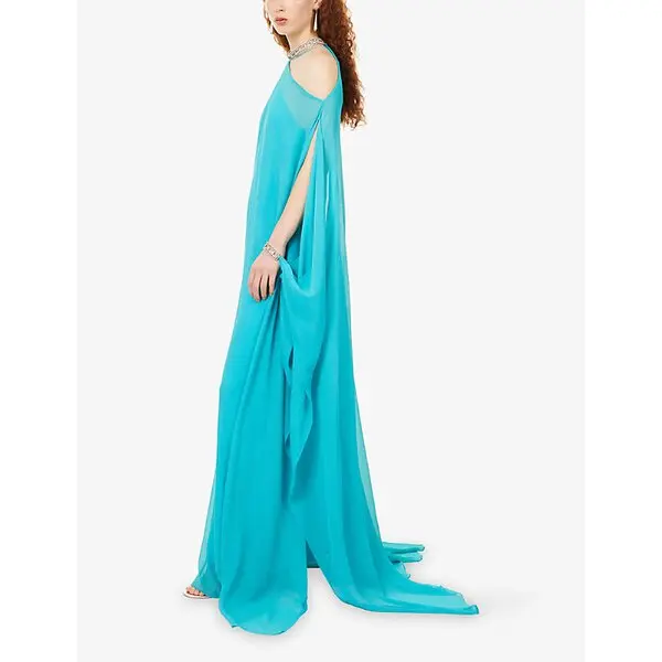 TALLER MARMO Silk Kaftan Maxi Dress - Turquoise