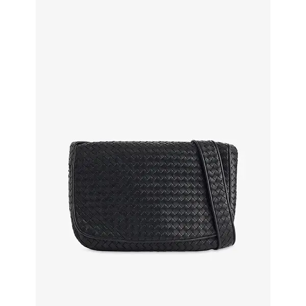 Bottega Veneta Large Woven Leather Messenger Bag - Black-silver