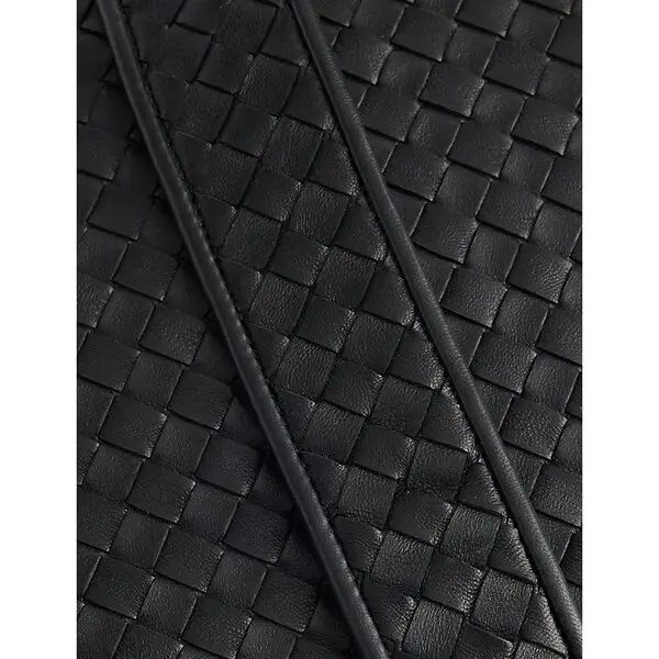 Bottega Veneta Large Woven Leather Messenger Bag - Black-silver