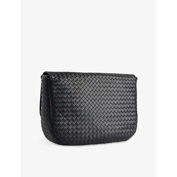 Bottega Veneta Large Woven Leather Messenger Bag - Black-silver