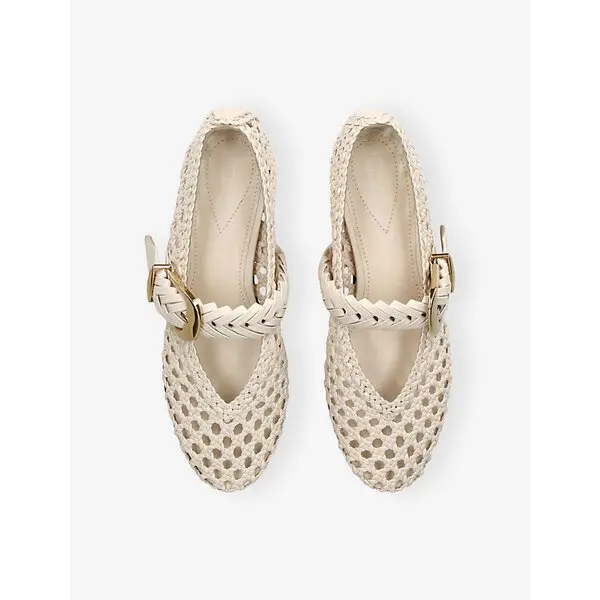 Zimmermann Helix Ballerina Leather Flats With Braided Design And Ankle Buckle - Bone