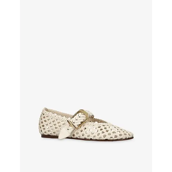 Zimmermann Helix Ballerina Leather Flats With Braided Design And Ankle Buckle - Bone