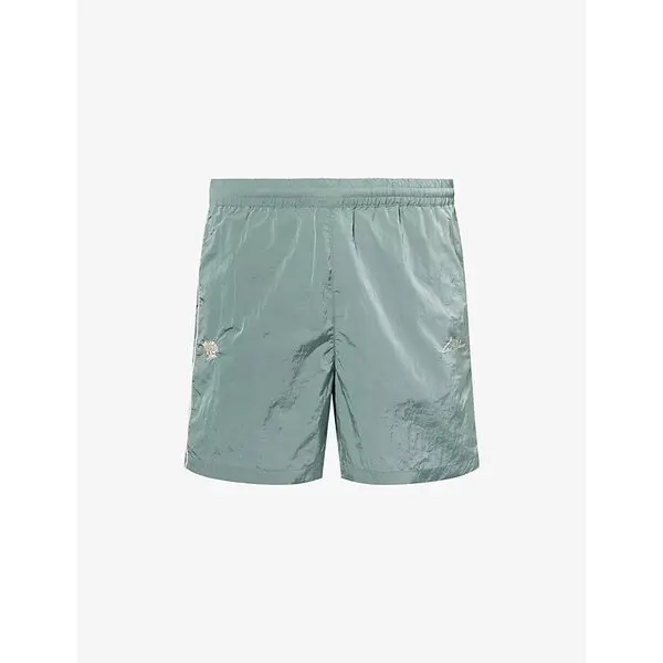 LES DEUX Logo-embroidered Shiny Crisp Woven Shorts - Tea Green