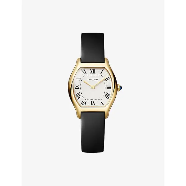 Cartier Tortue 18ct And Leather Strap Quartz Watch - Yellow Gold