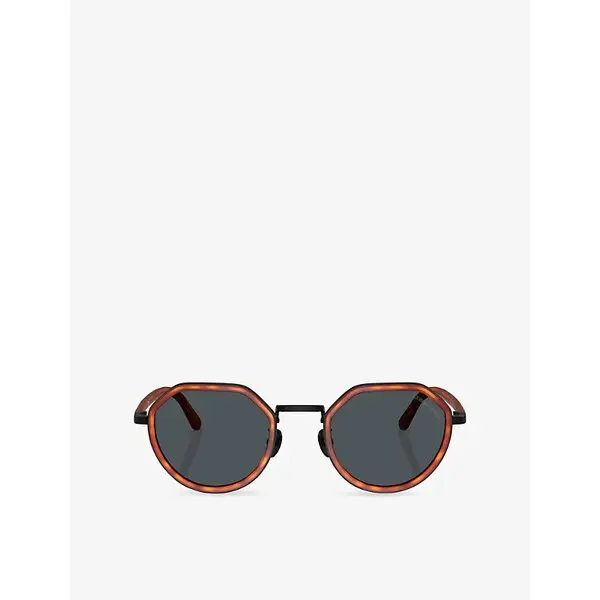 Giorgio Armani Ar6181 Round-frame Acetate And Metal Sunglasses - Brown