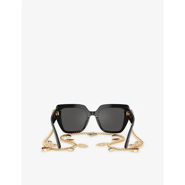 Dolce & Gabbana Square Frame Acetate Sunglasses With Chain Embellishment - Black