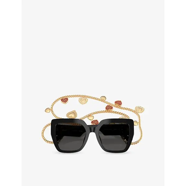 Dolce & Gabbana Square Frame Acetate Sunglasses With Chain Embellishment - Black