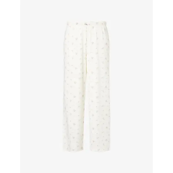Lounge Ribbed Floral-print Cotton-blend Pyjama Bottoms - White Floral