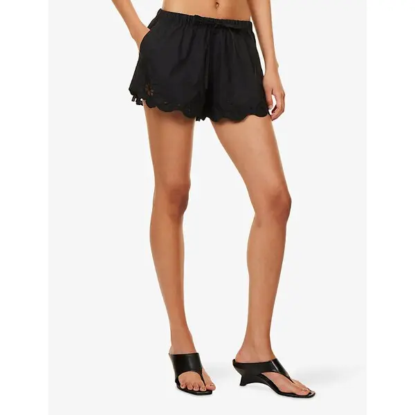 SIR. Klara Embroidered Cotton Shorts - Black