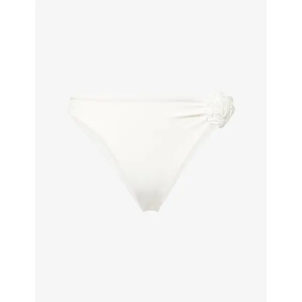 AWAY THAT DAY Sardinia Rosette-embroidered Bikini Bottoms - Bridal White