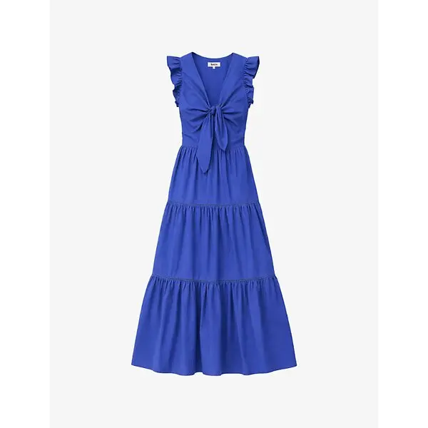 RO&ZO Sleeveless Tie-front Cotton-poplin Maxi Dress - Blue
