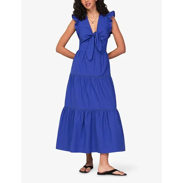 RO&ZO Sleeveless Tie-front Cotton-poplin Maxi Dress