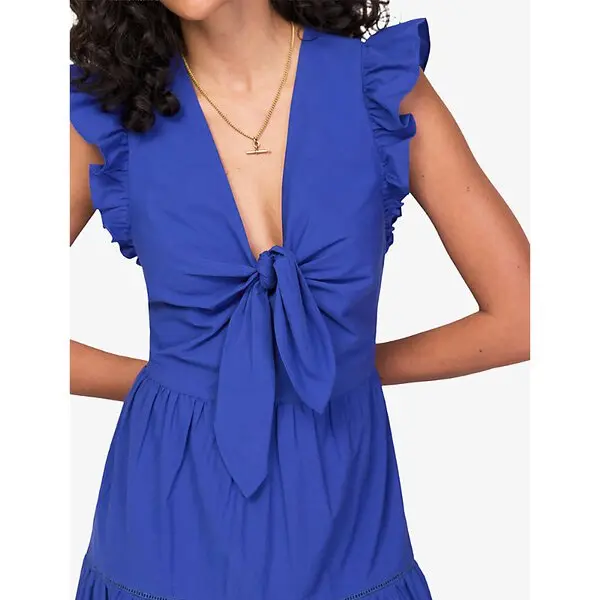 RO&ZO Sleeveless Tie-front Cotton-poplin Maxi Dress