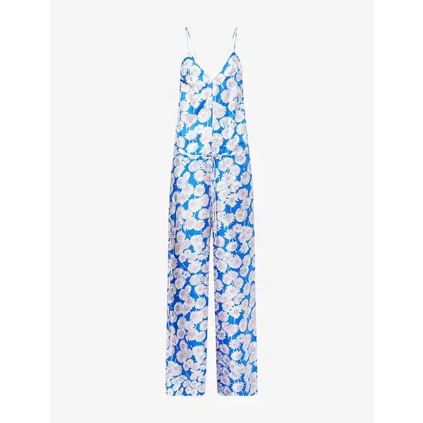 Stella McCartney Daisy-print Silk Jumpsuit - Cobalt